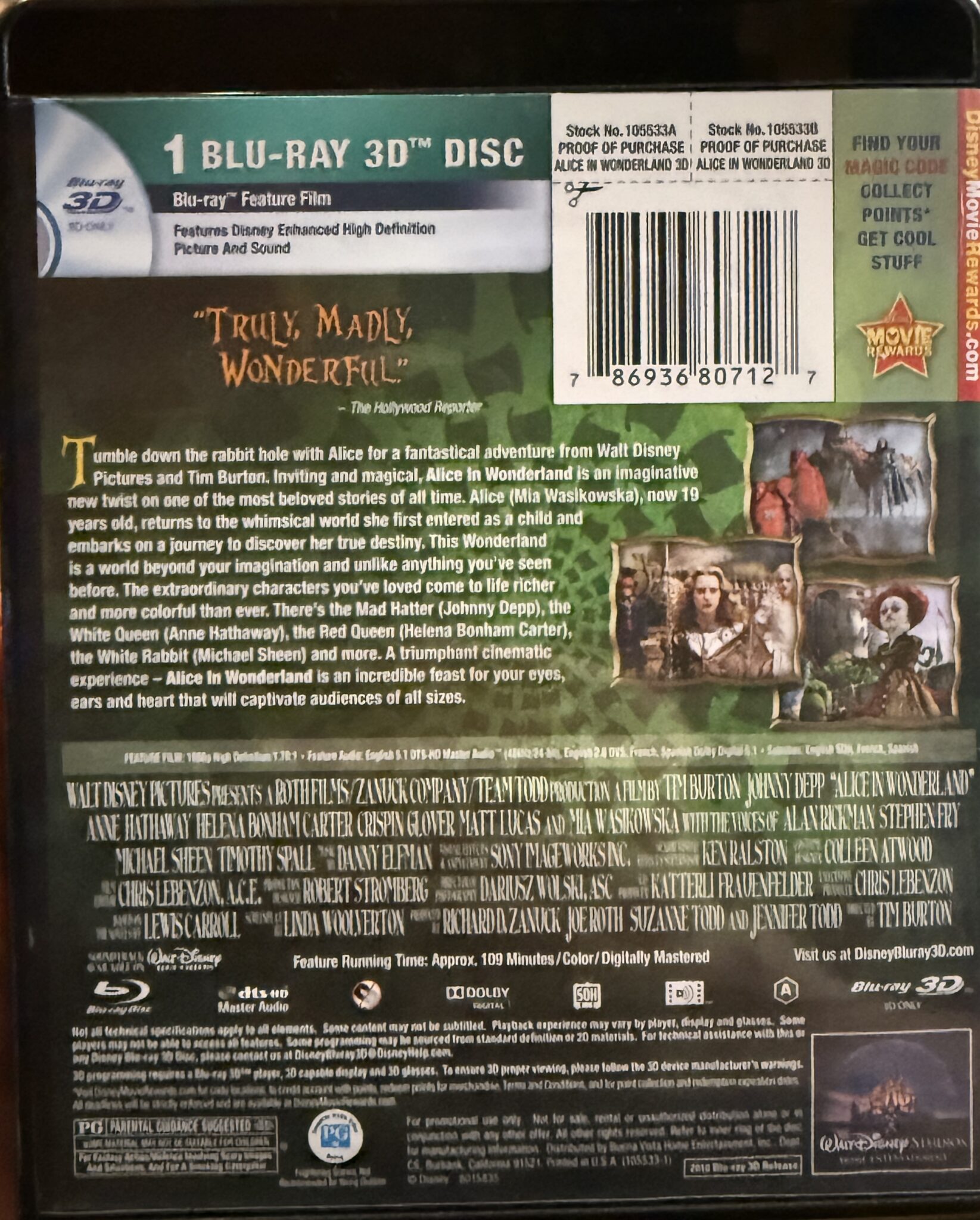 Alice in Wonderland (Blu-ray 3D, 2010, Walt Disney Pictures) Preowned ...